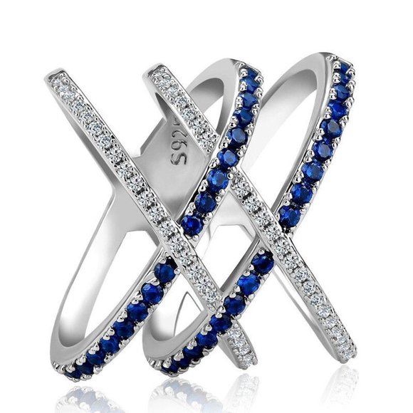 Jewelry | New 925 Silver Blue And White Sapphire Triple Infinity Cross ...